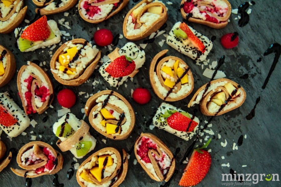 Frushi - Vegetarisches Sushi mit Früchten und Kokosmilchreis - minzgrün